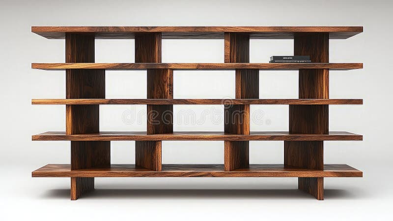 Modern Wooden Bookcase, Studio Shot, Empty Shelves, Interior Design ...