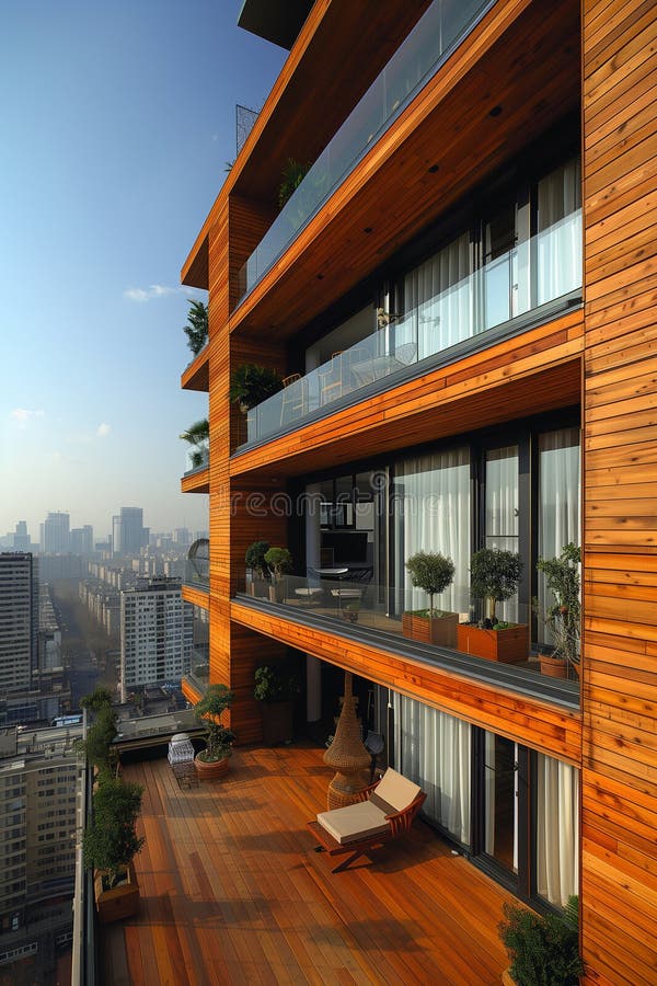 A Modern Wooden Building with Multiple Balconies, Showcasing ...