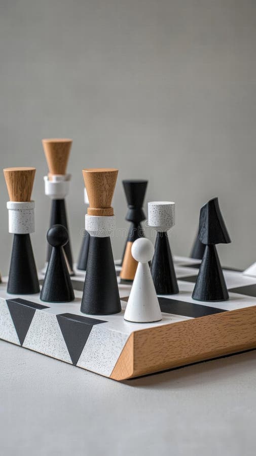Modern Wooden Chess Set with Geometric Design Stock Photo - Image of ...