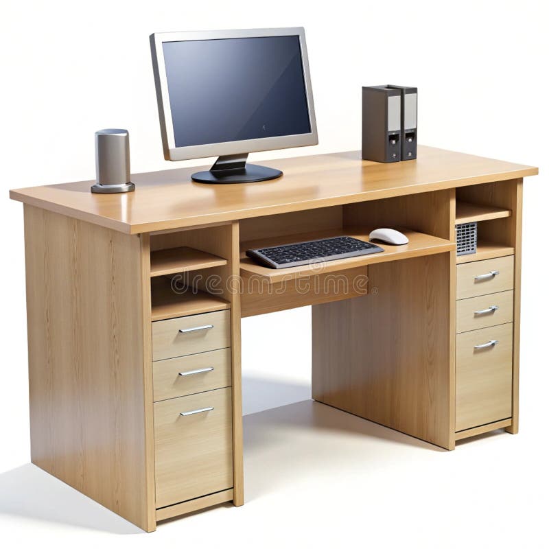 Modern Wooden Computer Desk Stock Illustration - Illustration of ...