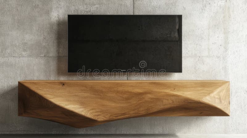 Modern Wooden Console Table with Large Flat Screen Television Mounted ...