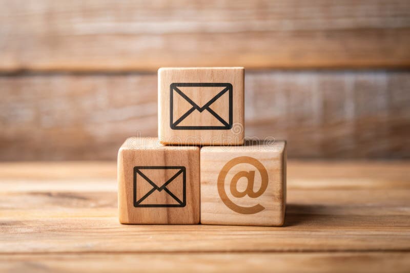Modern Wooden Cube Background with Communication Icons and Contact ...