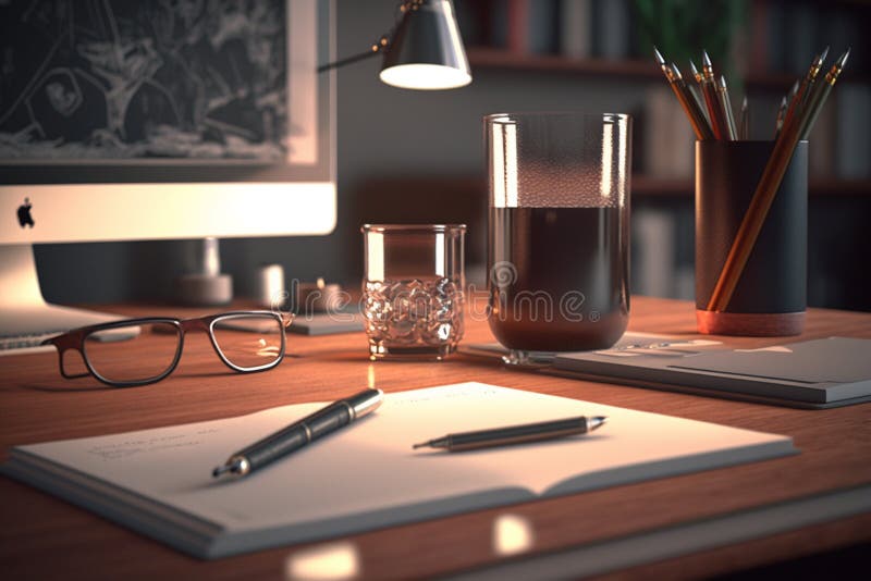 Modern Wooden Desk Study, Generative Ai Stock Illustration ...