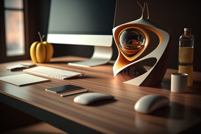 Modern Wooden Desk Study, Generative Ai Stock Illustration ...