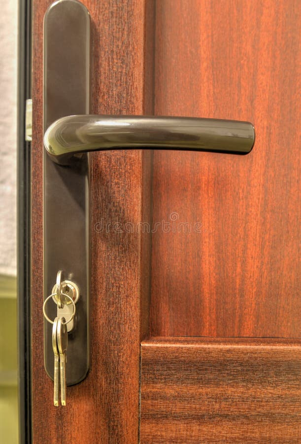 Modern Wooden Door with Handle Stock Photo - Image of enter, close ...