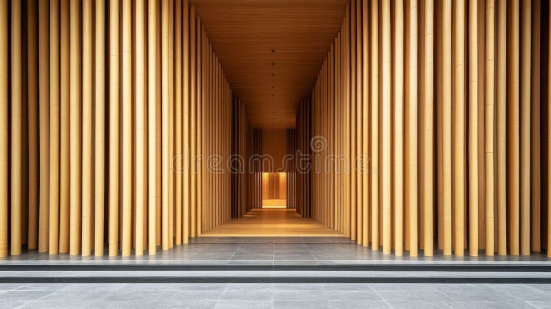 Modern Wooden Entrance with Vertical Pillars Stock Illustration ...
