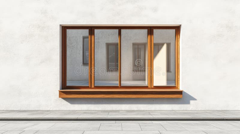 Modern Wooden Framed Window on White Building Wall Stock Illustration ...