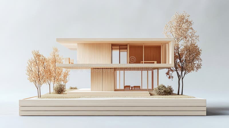 Modern Wooden House Architectural Model Stock Illustration ...