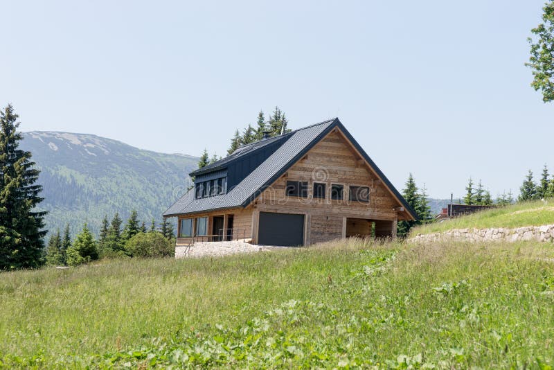 Modern Wooden House in the Czech Mountains Stock Image - Image of ...