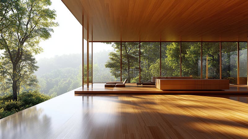 Modern Wooden House with Expansive Forest Views Stock Illustration ...