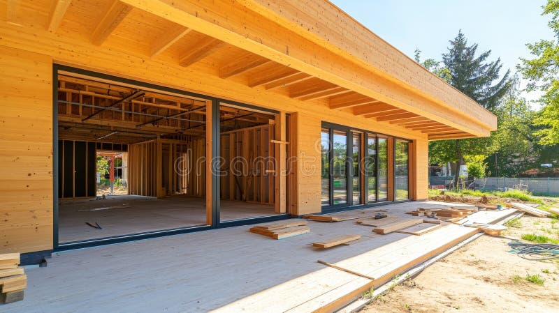 Modern Wooden House Extension Under Construction Featuring Large ...