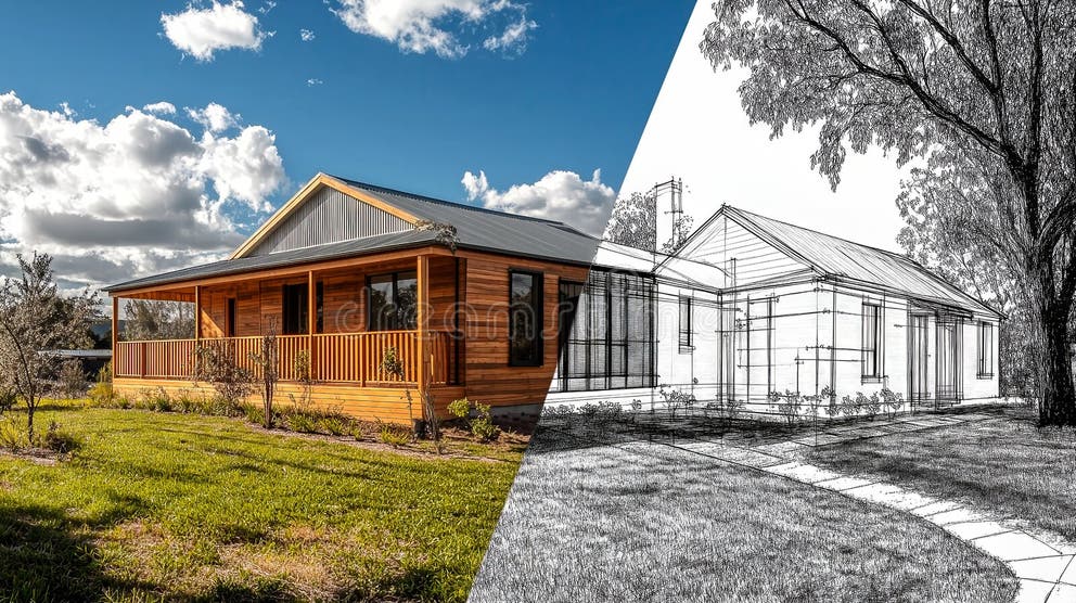 Modern Wooden House Project Transforming from Architectural Drawing To ...