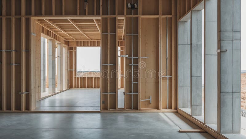 Modern Wooden House Under Construction Stock Illustration ...