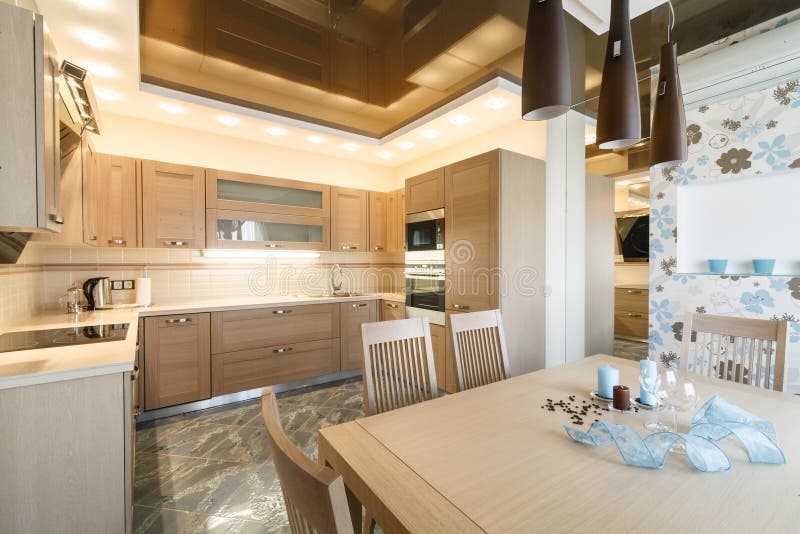Modern wooden kitchen stock photo. Image of kitchen, wood - 71793104
