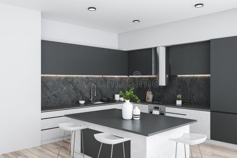 Modern Wooden Kitchen Studio Interor Stock Illustration - Illustration ...