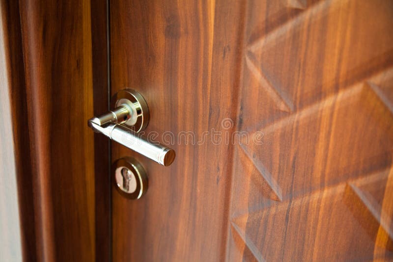 Modern Wooden Looking Steel Door, Security Lock System Stock Image ...