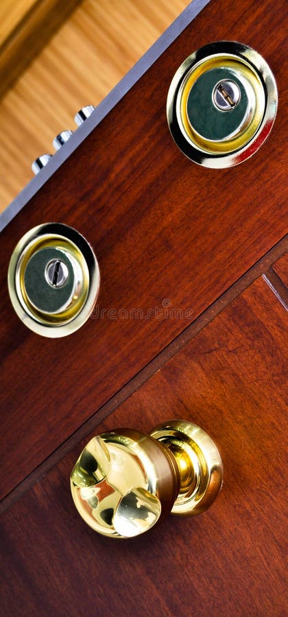 Modern Wooden Looking Steel Door, Security Lock System Stock Image ...
