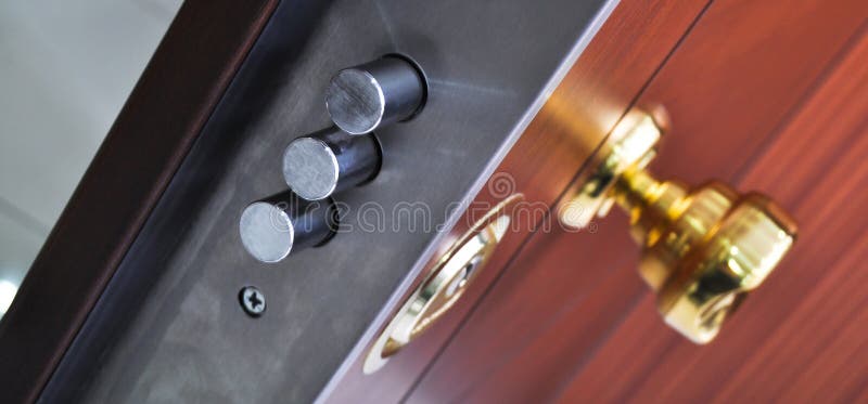 Modern Wooden Looking Steel Door, Security Lock System Stock Image ...