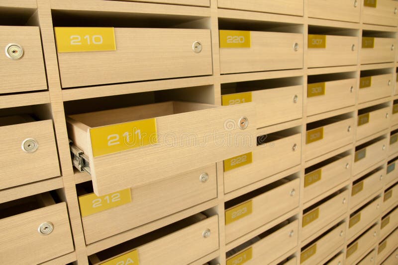 Modern Wooden Mailbox in Apartment Stock Image - Image of condominium ...