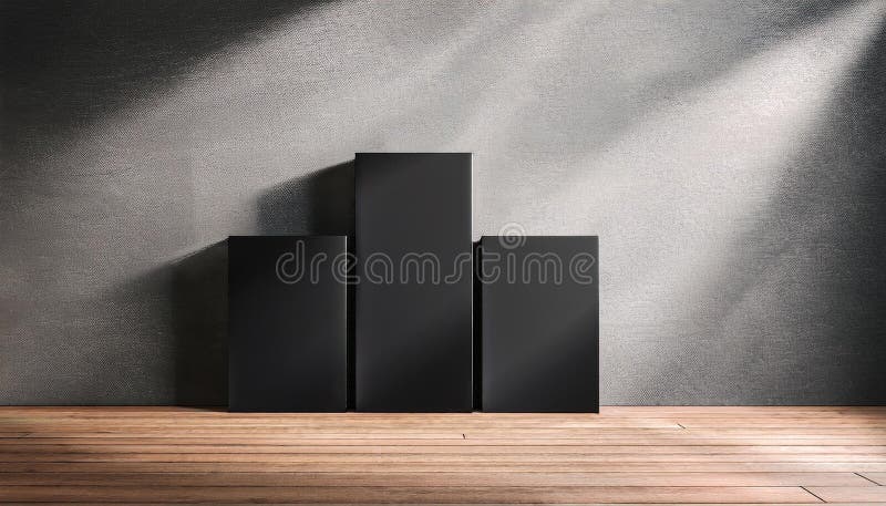 Modern Wooden Podium with Three Black Rectangular Panels in an Empty ...