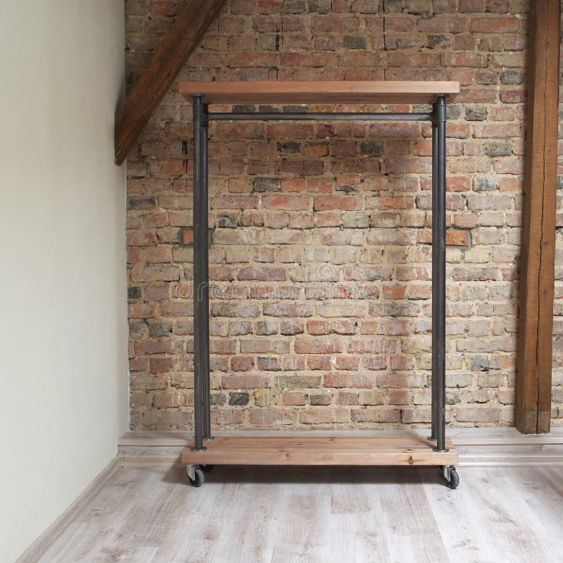 Modern Wooden Rack in the Loft Interior Stock Photo - Image of decor ...
