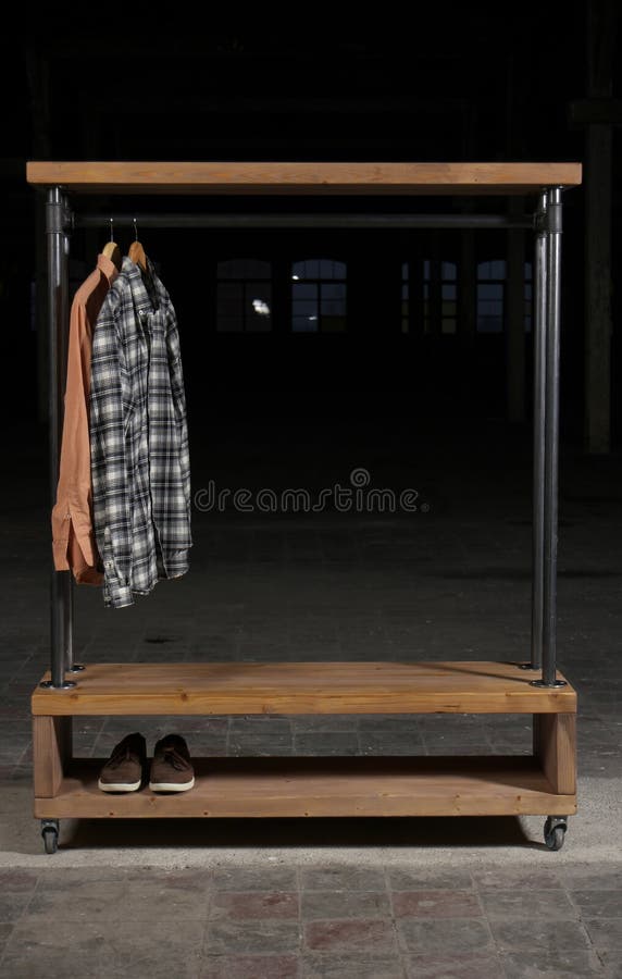 Modern Wooden Rack in the Loft Interior Stock Photo - Image of decor ...