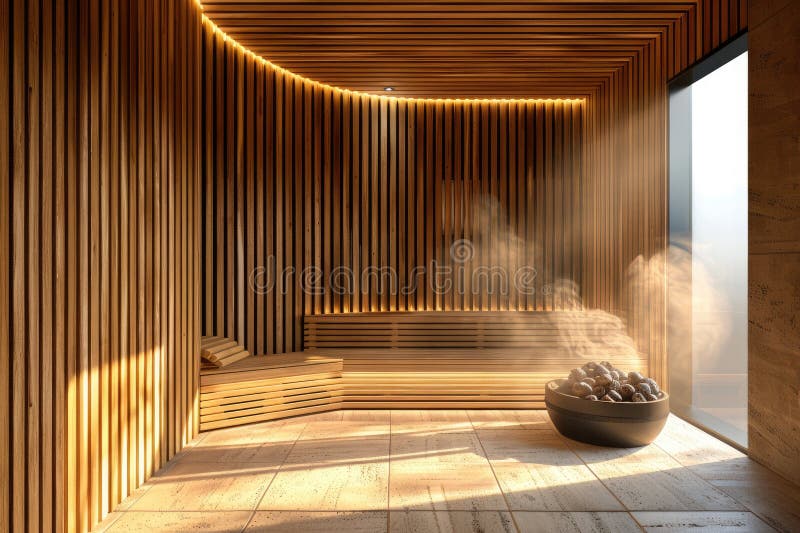 Modern Wooden Sauna Interior Design Stock Illustration - Illustration ...