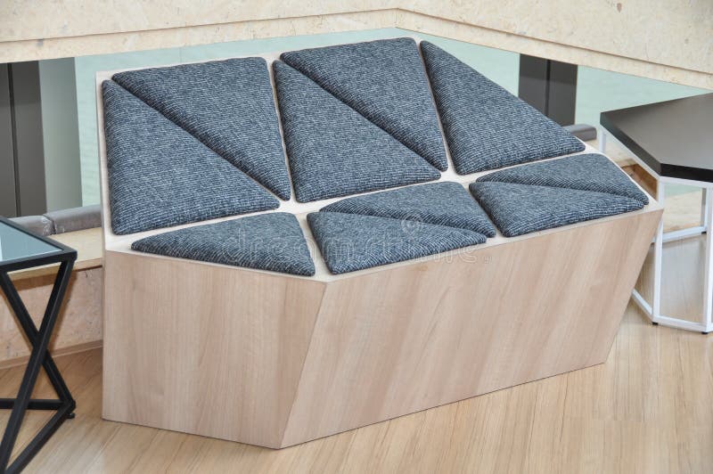Modern Wooden Sofa with Black Triangle Shape Textile Pad. Stock Photo ...
