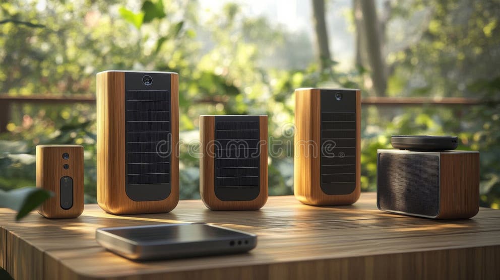 Modern Wooden Speaker System in a Natural Setting Stock Illustration ...