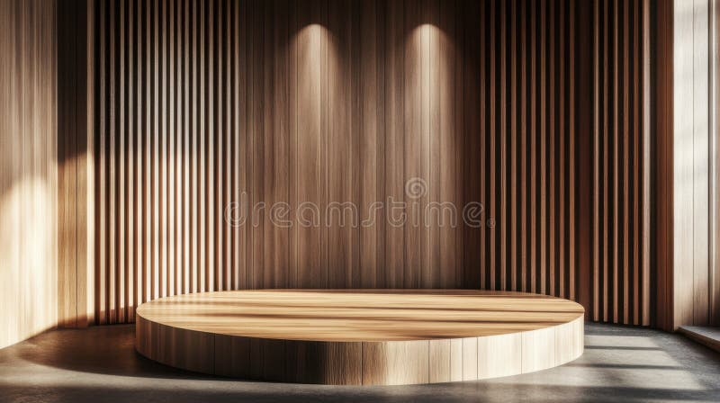 Modern Wooden Stage with Soft Lighting in Minimalist Interior Design ...