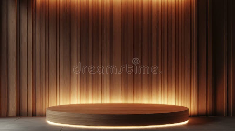 Modern Wooden Stage with Warm Lighting in a Minimalist Setting for ...