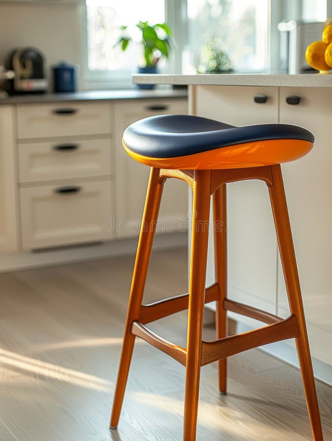 Modern Wooden Stool in a Bright Kitchen Environment. Stock Photo ...