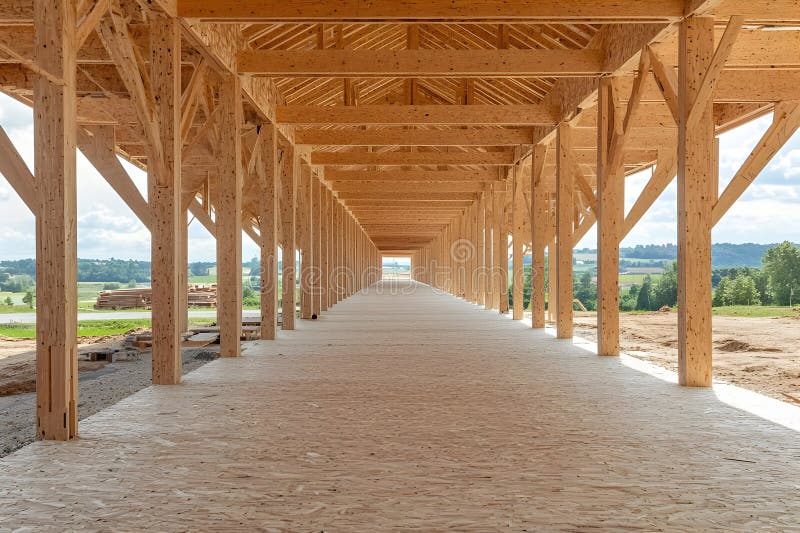 Modern Wooden Structure: Long Perspective of a Building Under ...