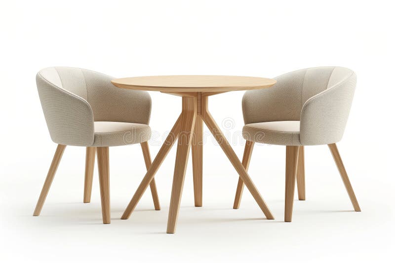 Modern Wooden Table and Chairs on White Background Stock Image - Image ...
