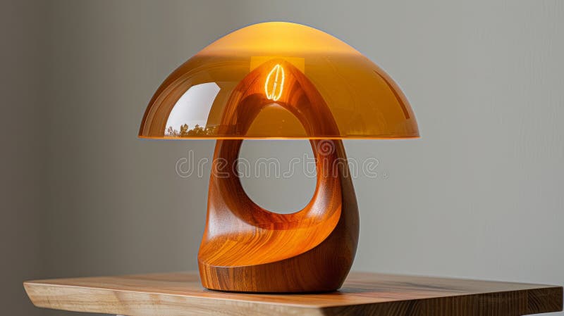 Modern Wooden Table Lamp with Orange Shade Stock Photo - Image of ...