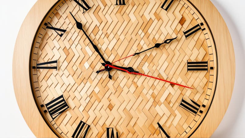 Modern Wooden Wall Clock with Geometric Woven Pattern and Black Roman ...
