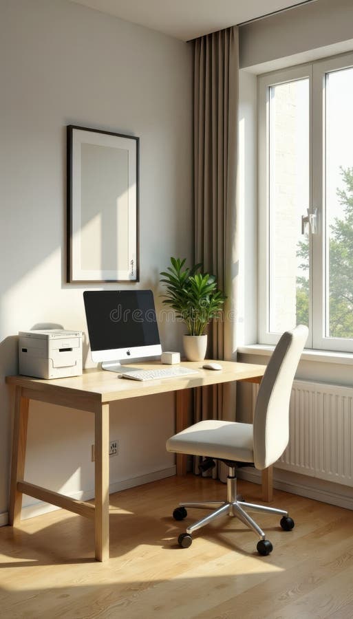 Modern Wooden White Office Corner Bright, Airy Workspace , Natural ...