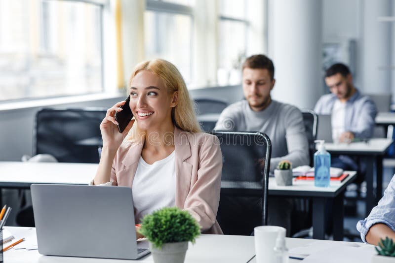 Modern Work with Client Remotely in Office with Technology. Smiling ...