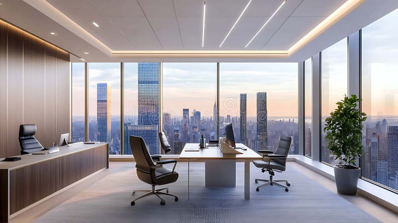 Modern Work Office with Expansive Glass Windows a Stylish and Bright ...