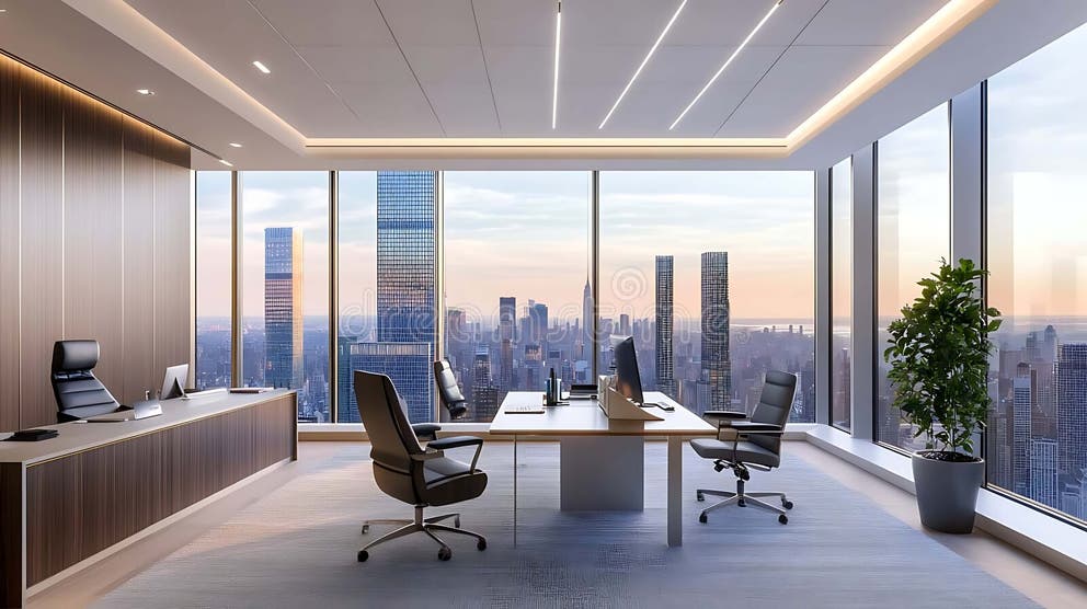 Modern Work Office with Expansive Glass Windows a Stylish and Bright ...