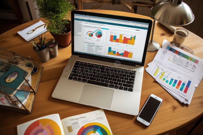 A Modern Work Space Desk with a Laptop Generative AI Stock Illustration ...