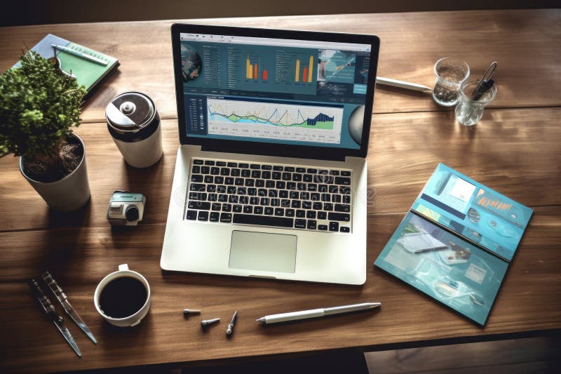 A Modern Work Space Desk with a Laptop Generative AI Stock Illustration ...