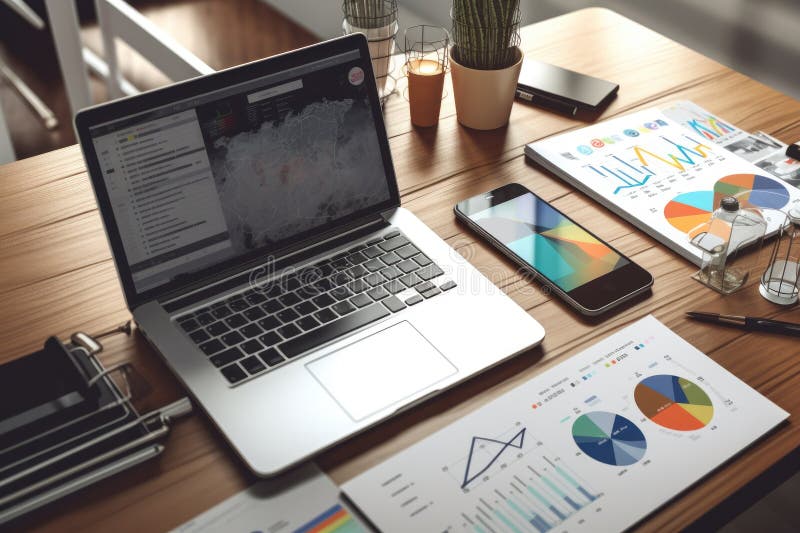 A Modern Work Space Desk with a Laptop Generative AI Stock Illustration ...