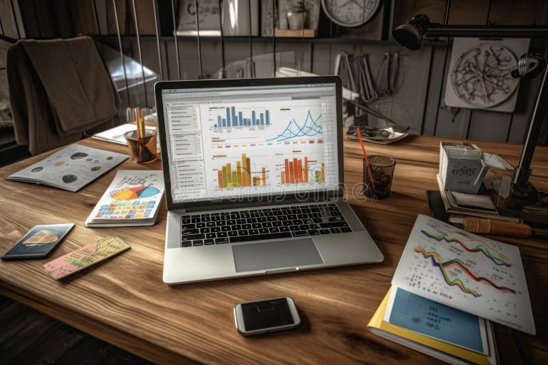 A Modern Work Space Desk with a Laptop Generative AI Stock Illustration ...