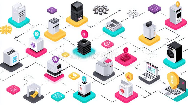Modern Workflow Technology Flowchart with Diverse Devices and Cloud ...