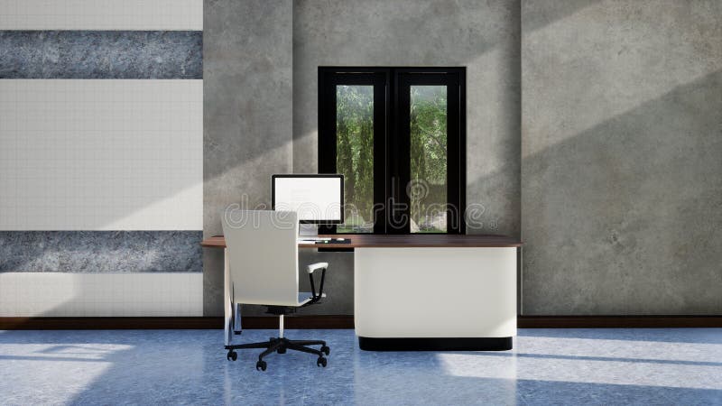 Modern Working Room Interior with Gray Loft Wall Background, 3d ...