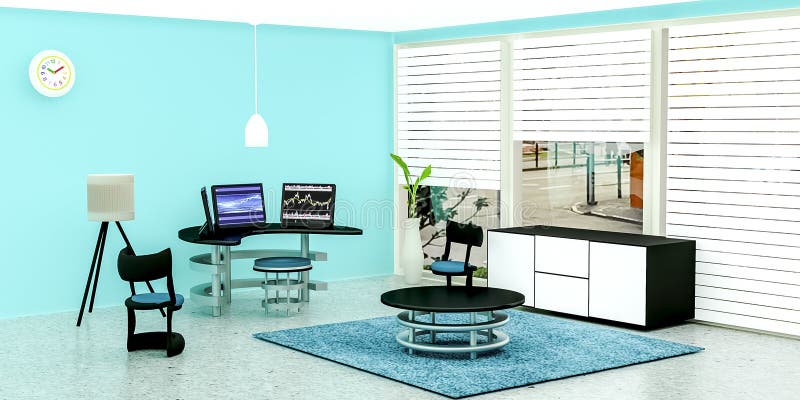 Modern Working Room Interior Stock Illustration - Illustration of ...