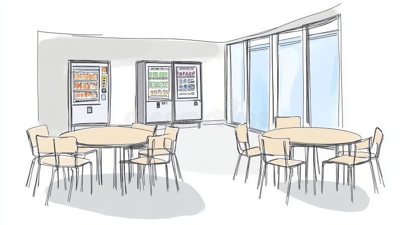 Modern Workplace Break Room with Snack Machines and Tables Stock Image ...
