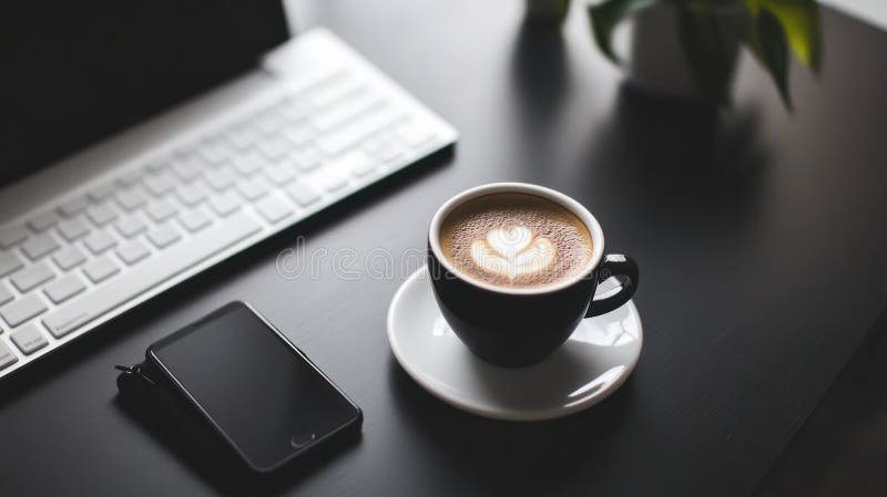 Modern Workplace Coffee Break Laptop Smartphone Stock Illustration ...