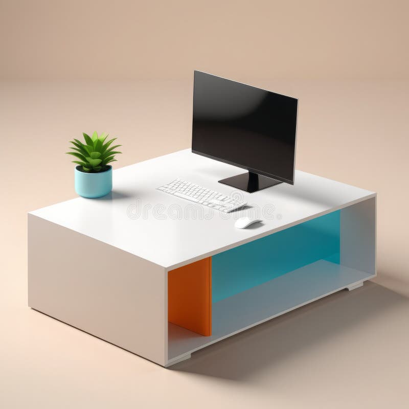 Modern Workplace with Computer Compu on a Desk. 3d Stock Illustration ...